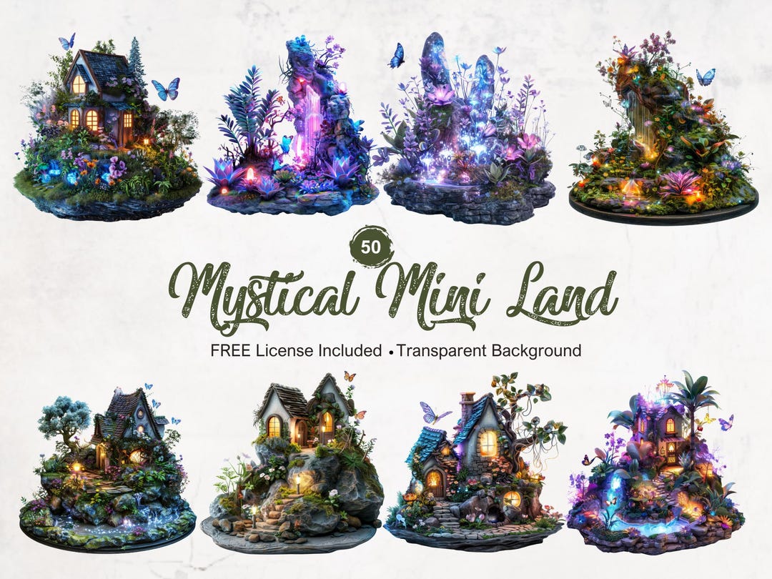 50 Mini Land Clipart Mystical Garden Whimsical Miniature World With ...