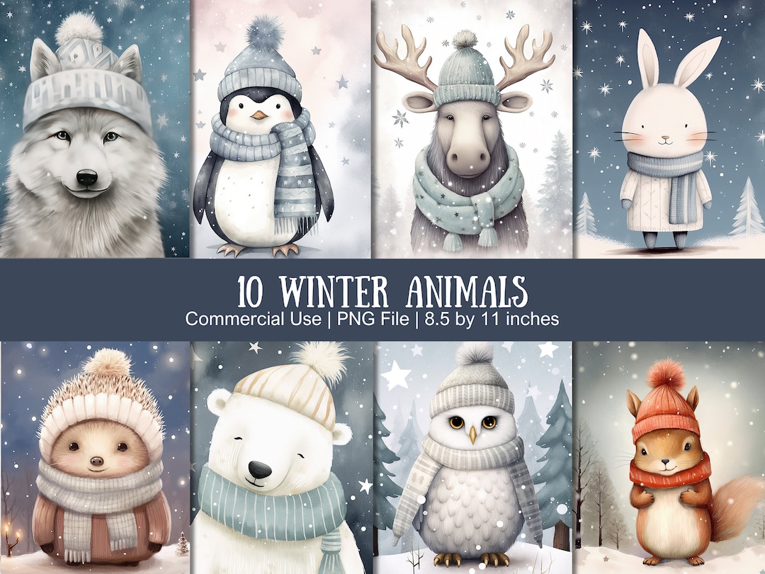 Winter Animals PNG Clipart: Christmas Cards, Arctic Prints (digital ...
