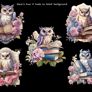 Owl and Book Pastel Watercolor, Floral Owl and Book, Fantasy Clipart ...