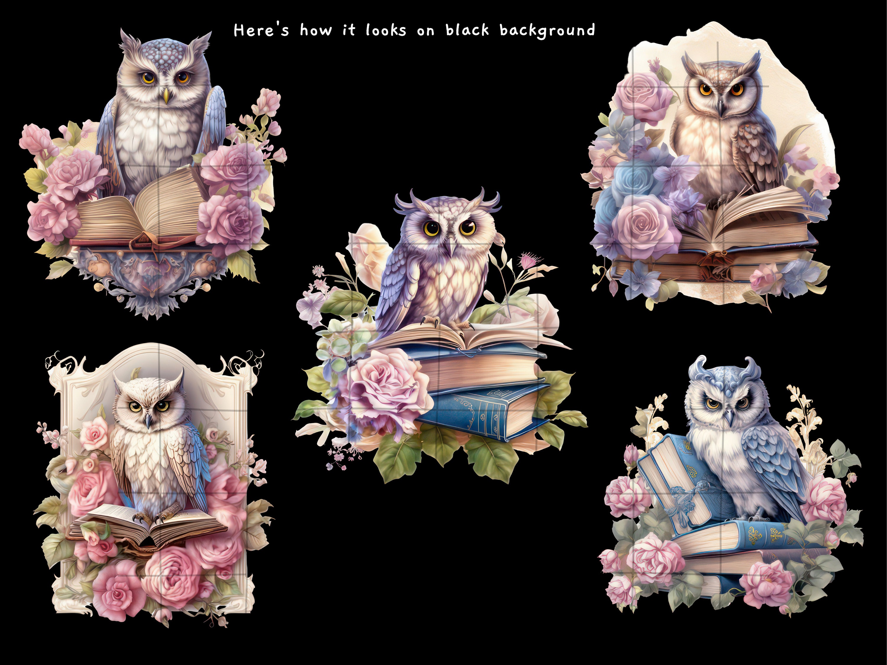 Owl and Book Pastel Watercolor, Floral Owl and Book, Fantasy Clipart ...