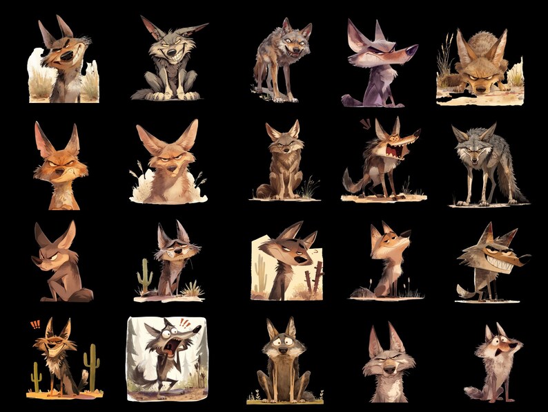 Quirky Coyote Clipart Funny Animal Graphics With Transparent Background ...