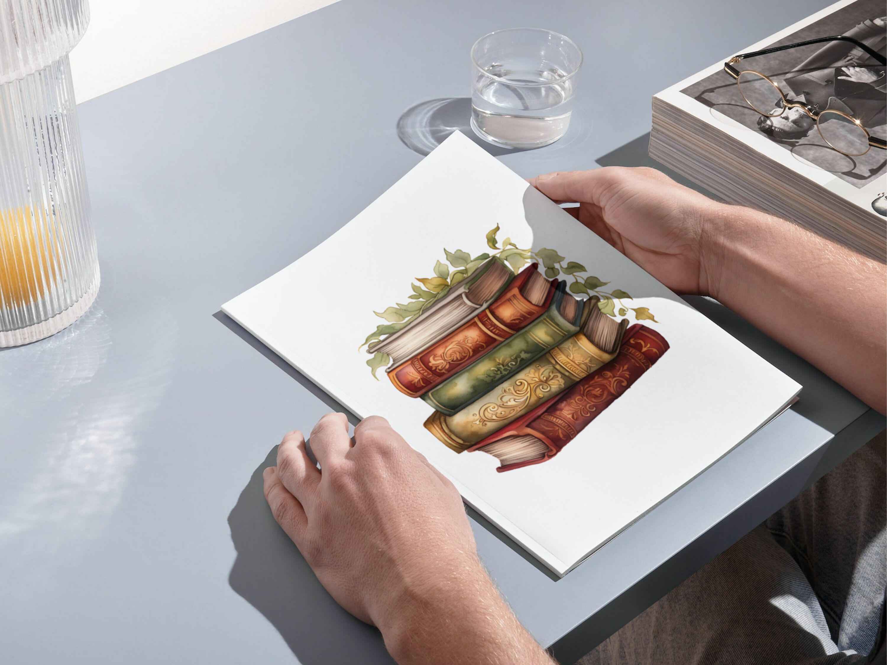 Watercolor Book Pile Clip Art | Pile of Books for Scrapbooking and ...