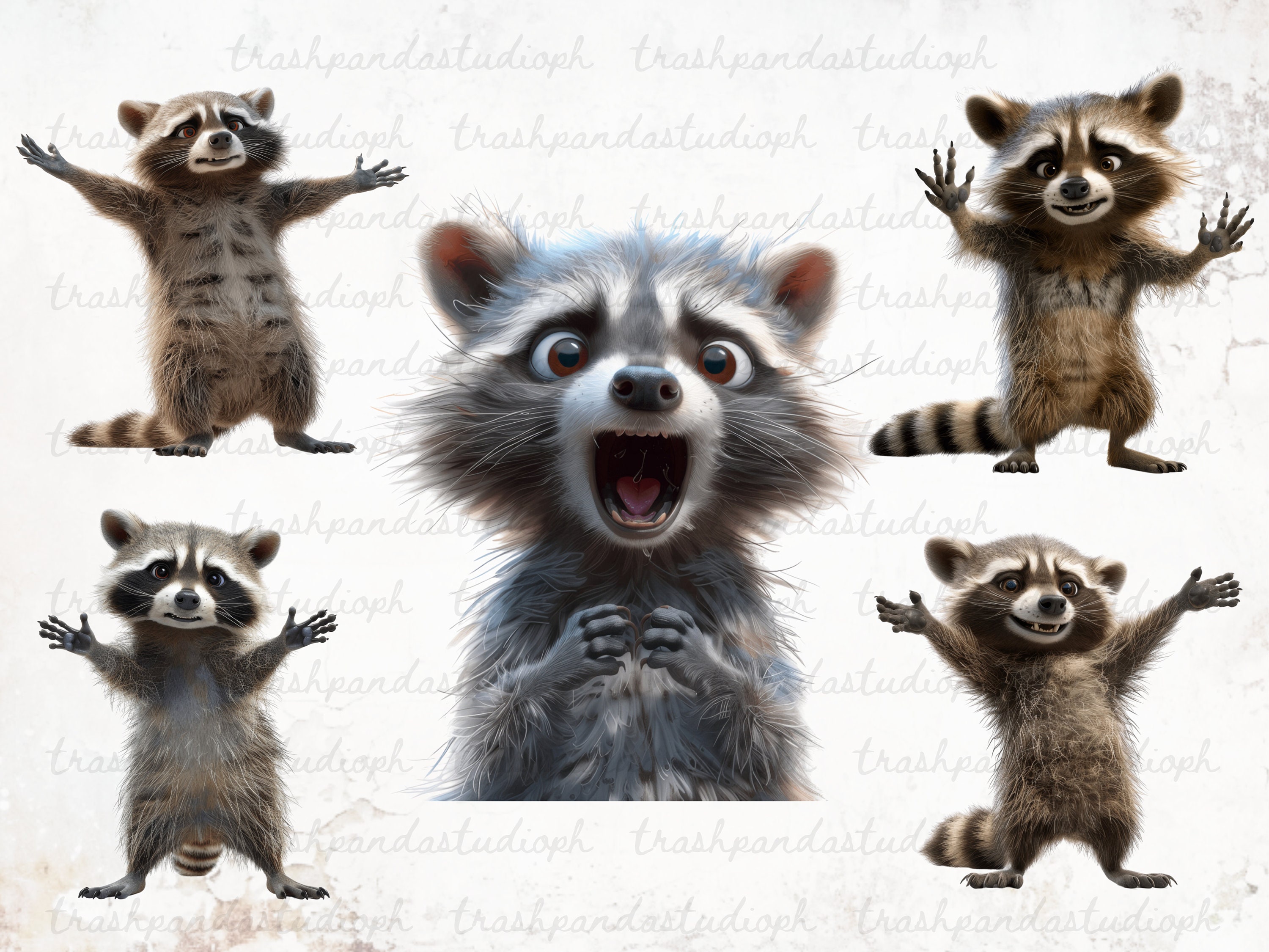 Quirky and Funny Raccoons Clipart Bundle, Trashpanda Graphics, Funny ...