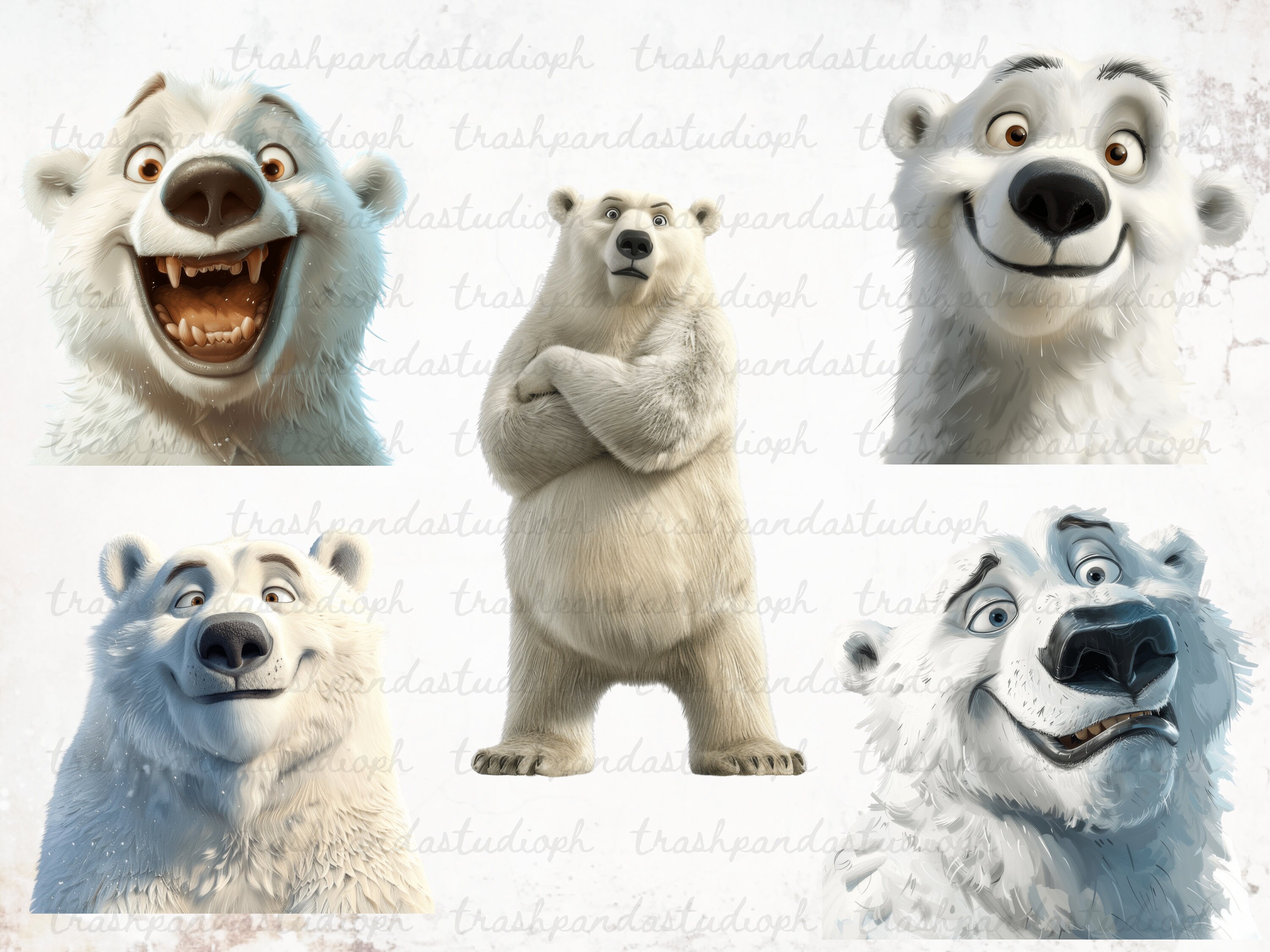 Quirky Polar Bears Clipart: Funny Faced PNG Bundle (digital Download ...