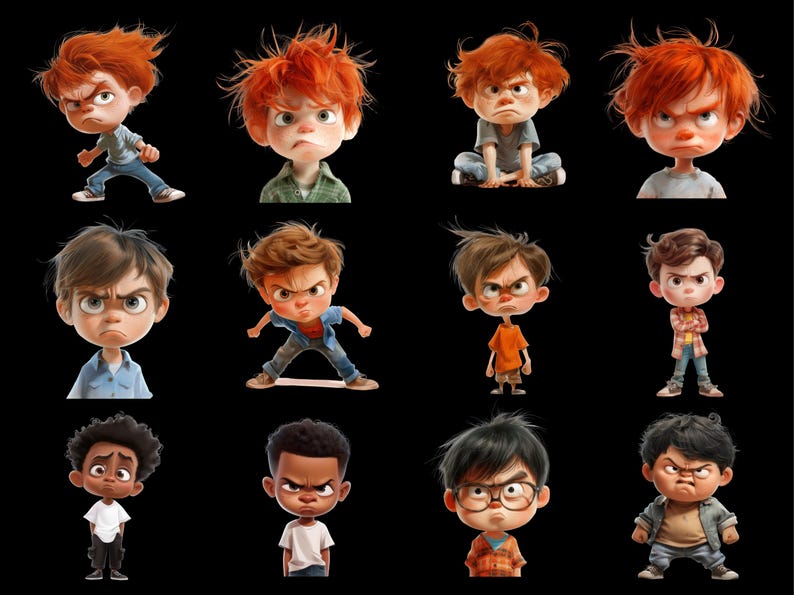 Little Boy Clipart Grumpy Boy Graphics Collection for Birthday Card ...