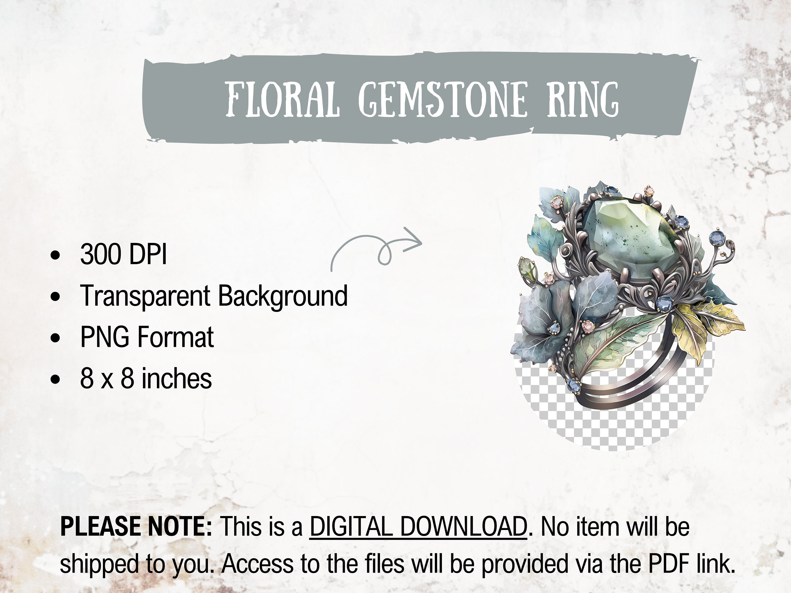 Floral Gemstone Ring Clipart: Fantasy Jewelry Graphics (PNG) - Etsy