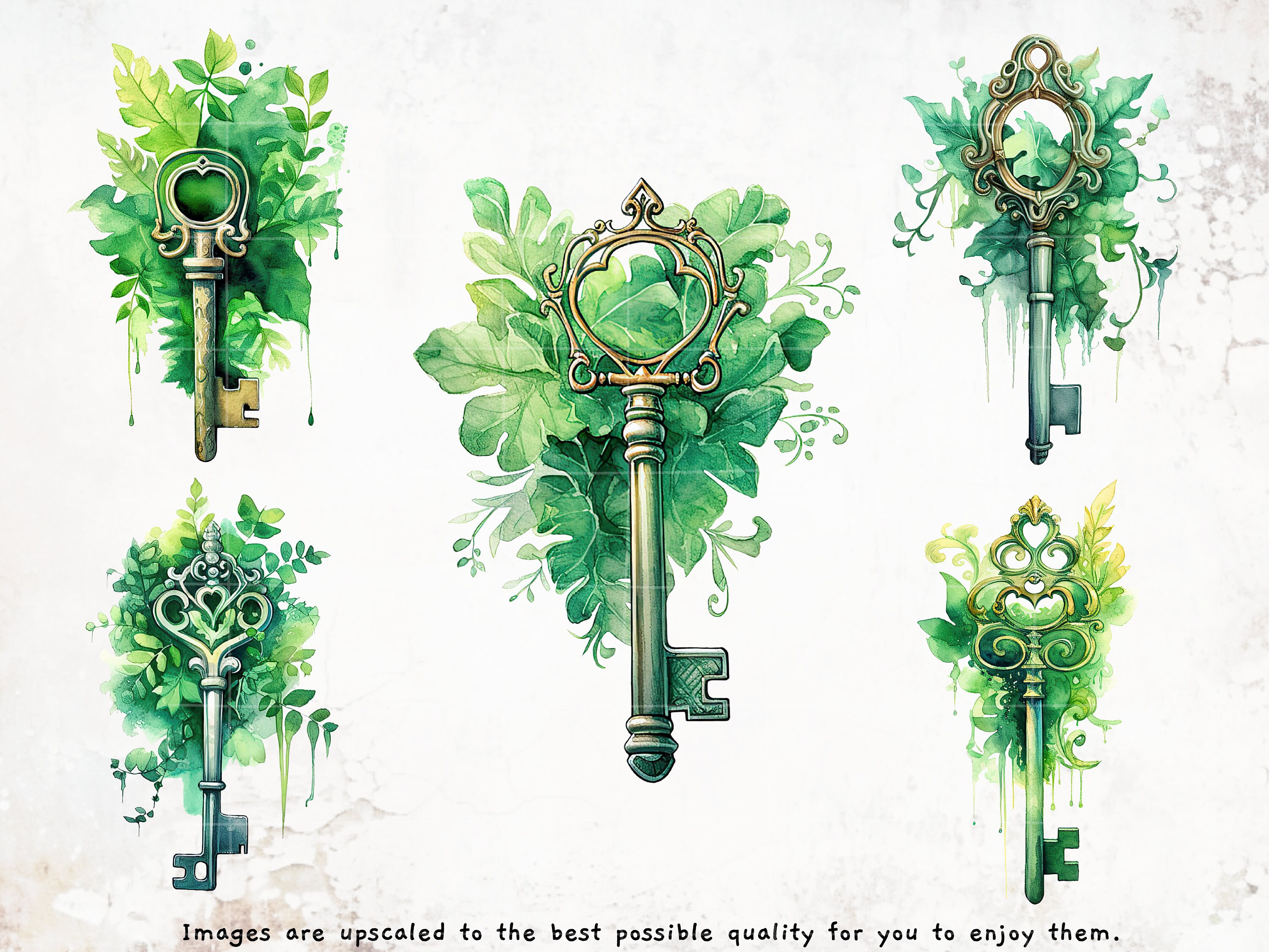 Fantasy Green Key, Watercolor Key Clipart, Fantasy Key, Wedding ...