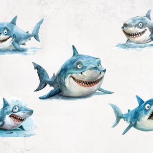 Funny Shark Clipart Bundle Printable Graphics Underwater Design ...
