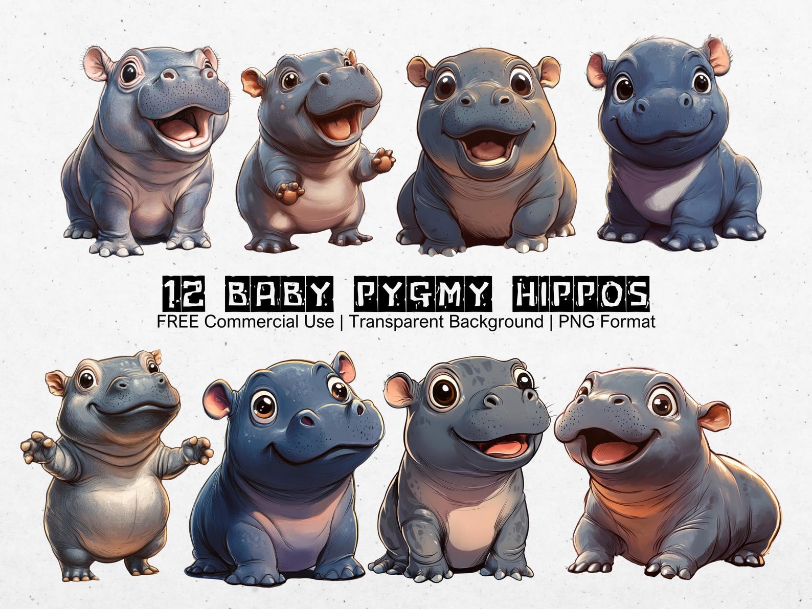 Bouncy Pygmy Hippo Clipart Cute Animal Moo Deng Trending Hippopotamus ...