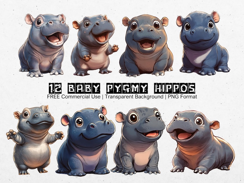 Bouncy Pygmy Hippo Clipart Cute Animal Moo Deng Trending Hippopotamus ...