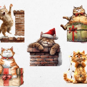 Quirky Christmas Cat Clipart Whimsical Funny Animals Silly Holiday Cat ...