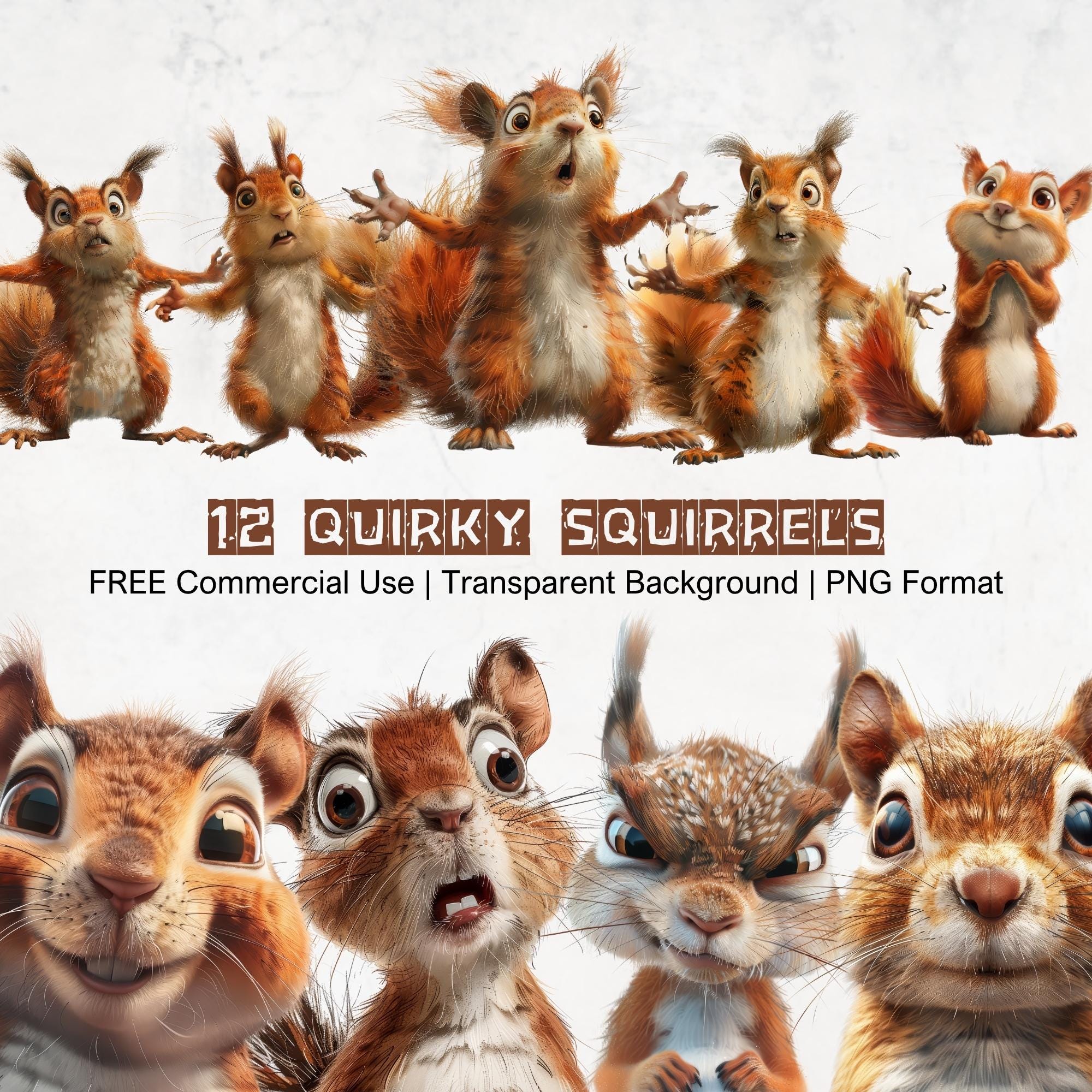12 Quirky Squirrel Clipart, Funny Animal Graphics, Transparent ...