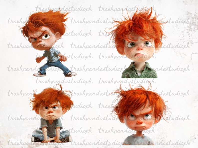 Little Boy Clipart Grumpy Boy Graphics Collection for Birthday Card ...