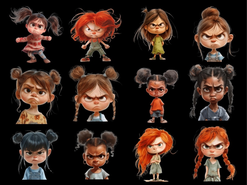 Grumpy Girl Clipart: Cartoon PNG Graphics (digital Download) - Etsy
