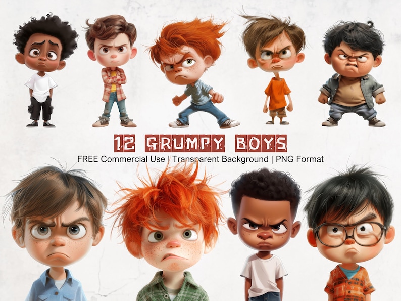 Grumpy Boy Clipart: Cartoon PNG Graphics (digital Download) - Etsy