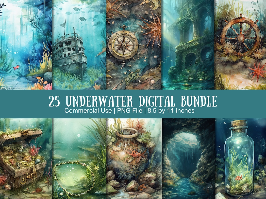 Underwater Printable Digital Paper, Under the Sea Whimsical Watercolor ...