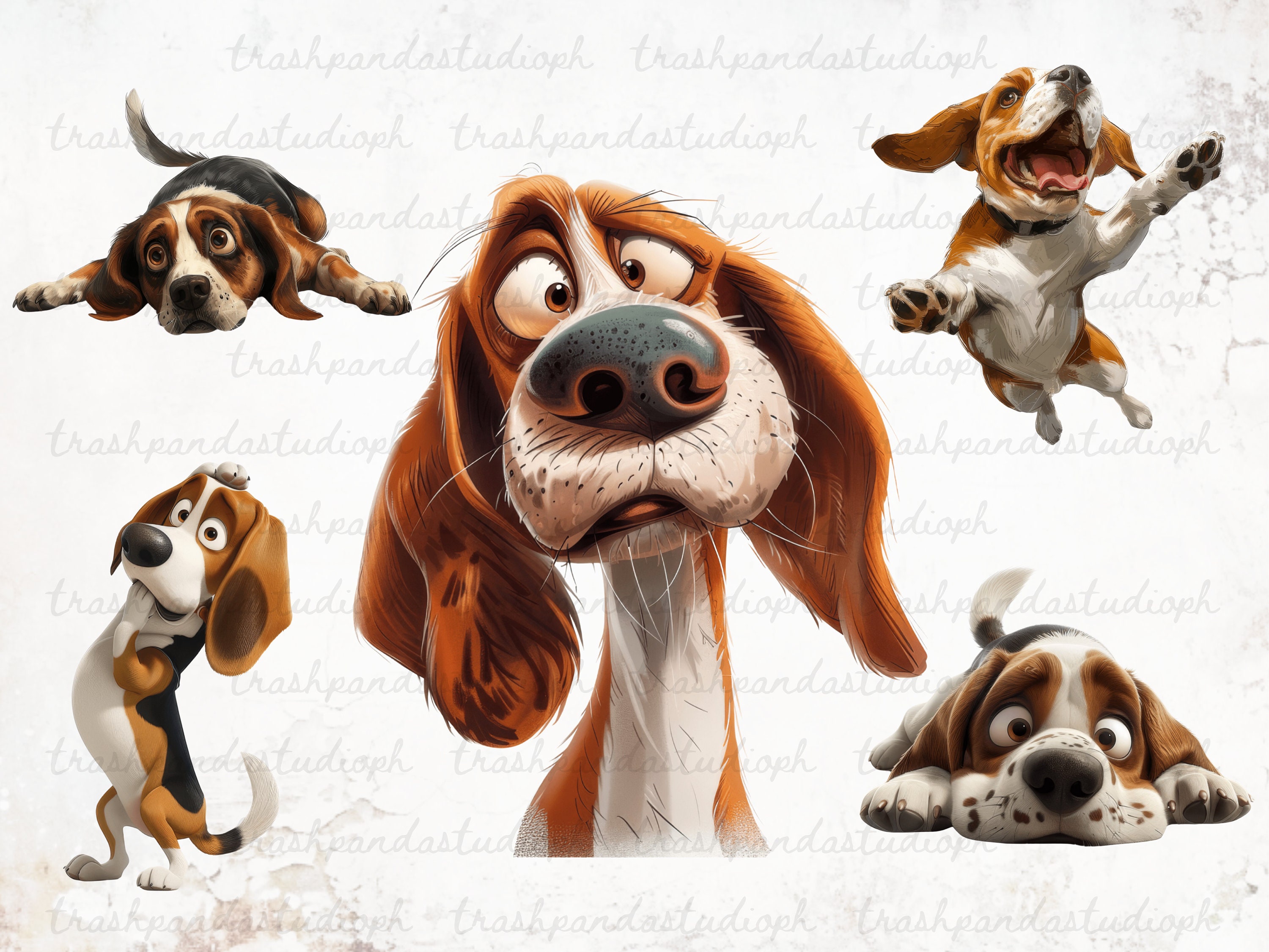 Quirky Beagles Clipart Bundle With Transparent Background Printable ...