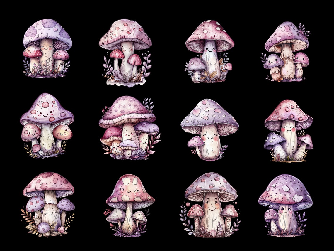 Purple Mushroom Clipart, Forest Plants Fantasy Graphics, Kawaii ...