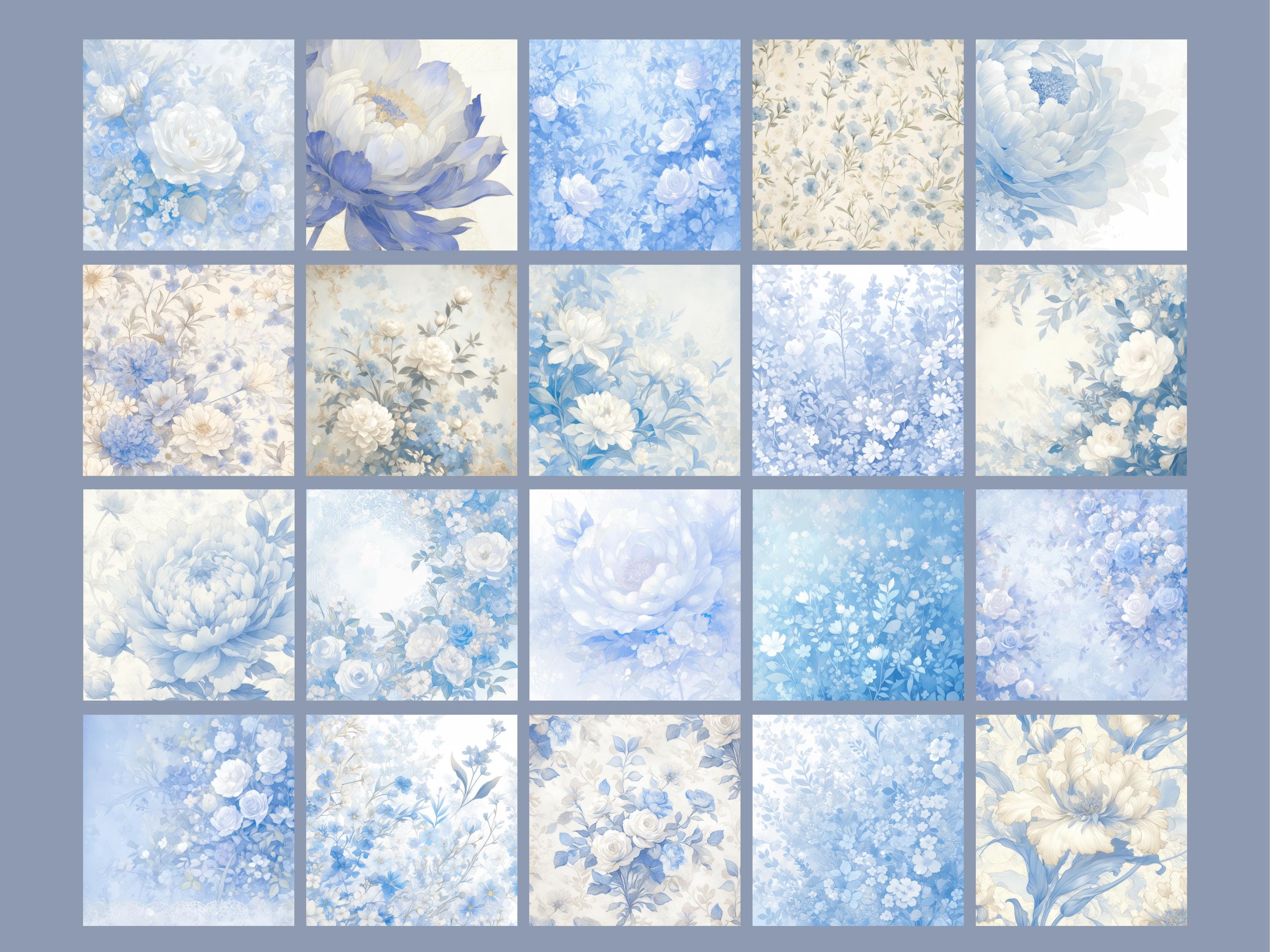 Printable Blue Floral Pages Digital Decoupage Paper Decorative Ephemera ...