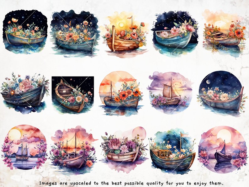 Watercolor Floral Boat Clipart, High Quality PNG, Instant Download ...