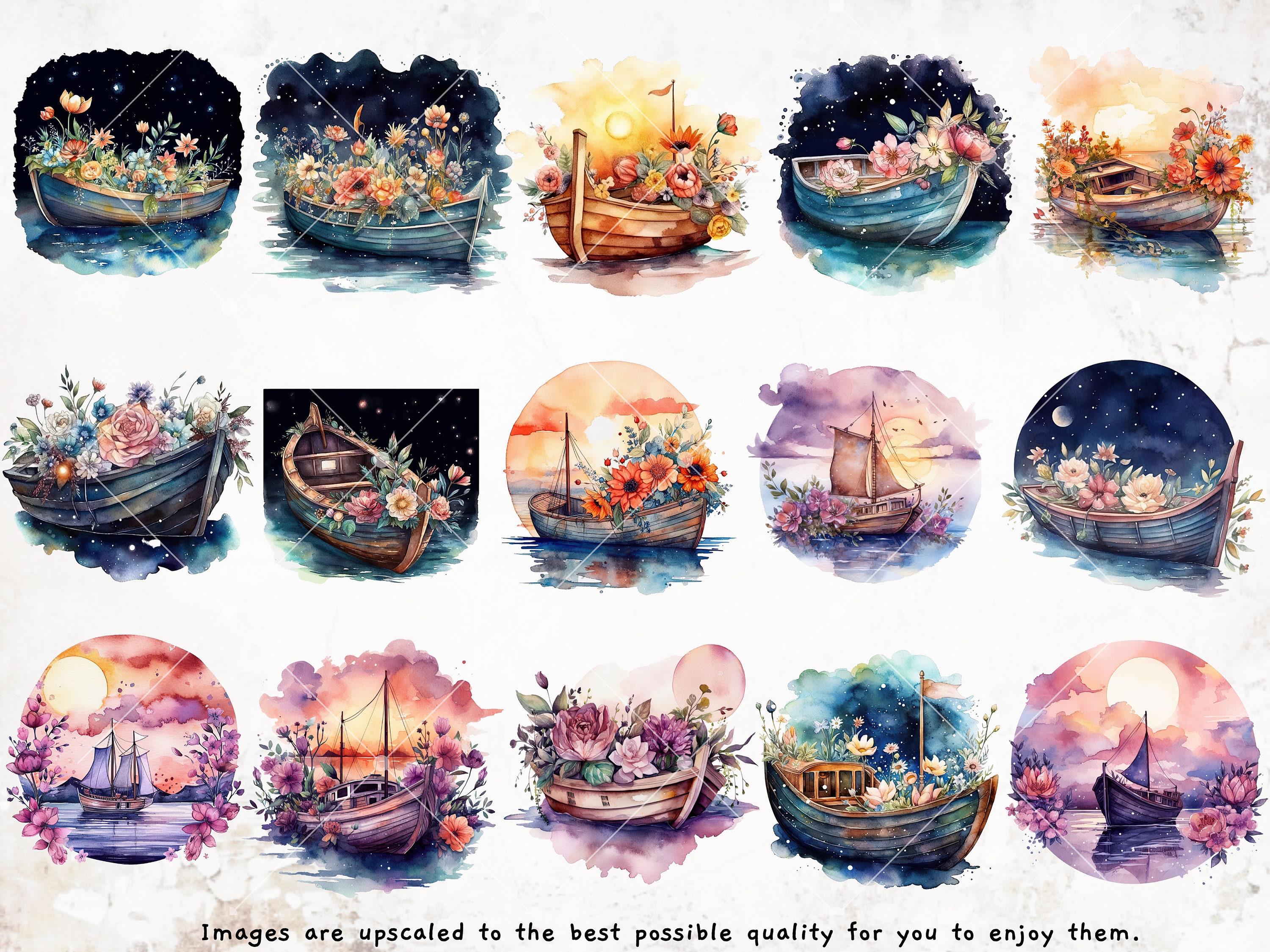 Watercolor Floral Boat Clipart, High Quality PNG, Instant Download ...