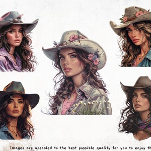 Watercolor Cowgirl Clipart: Wild West PNG Graphics (digital Download ...