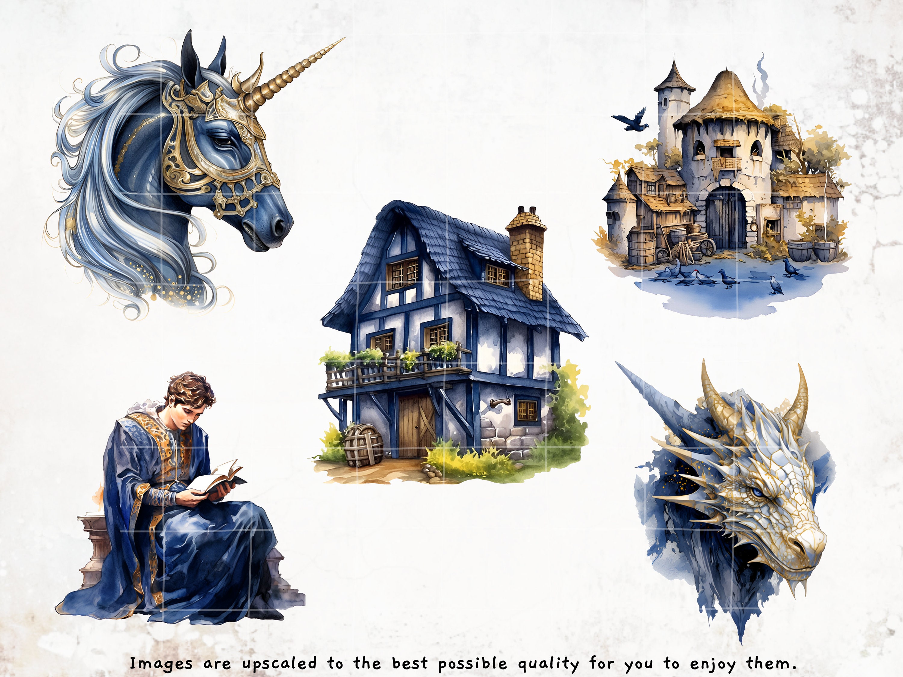 Dark Blue Watercolor Medieval Clipart Watercolor Art - Etsy