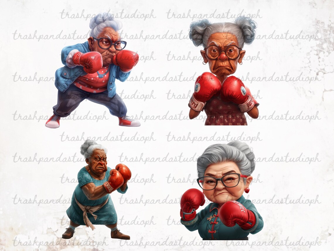 Boxing Grandma Clipart: 12 Funny Granny PNG Images (digital Download ...
