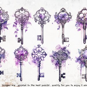 Purple Key Clipart: Watercolor Fantasy Keys (digital Download) - Etsy