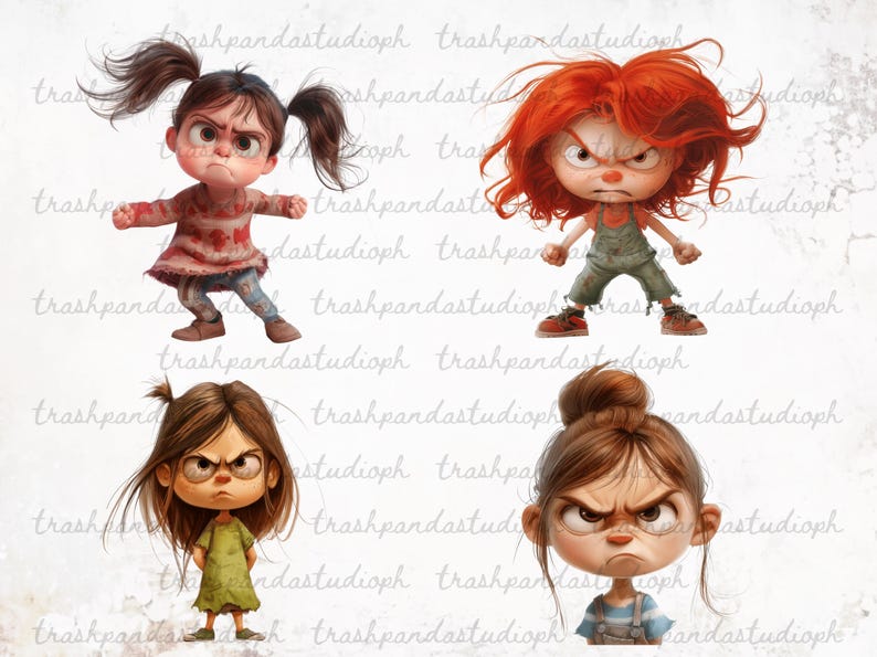 Grumpy Girl Clipart: Cartoon PNG Graphics (digital Download) - Etsy