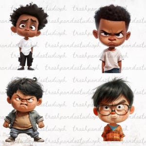 Little Boy Clipart Grumpy Boy Graphics Collection for Birthday Card ...