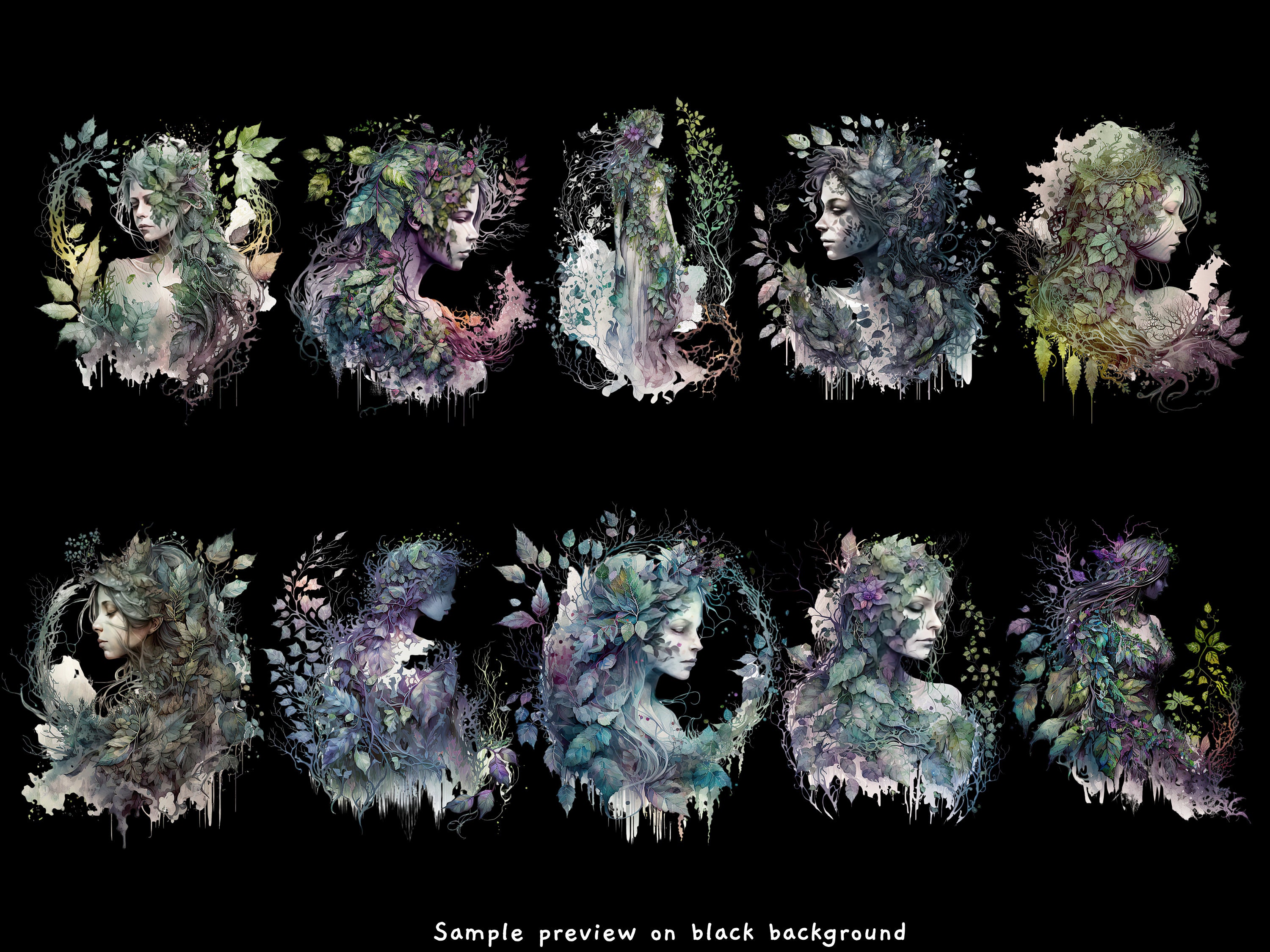 Enchanted Forest Woman Watercolor Clipart Bundle for Forest Themed ...