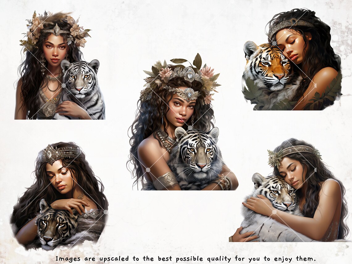 Tiger Lady Clipart Bundle for Forest Themed Projects Jungle - Etsy