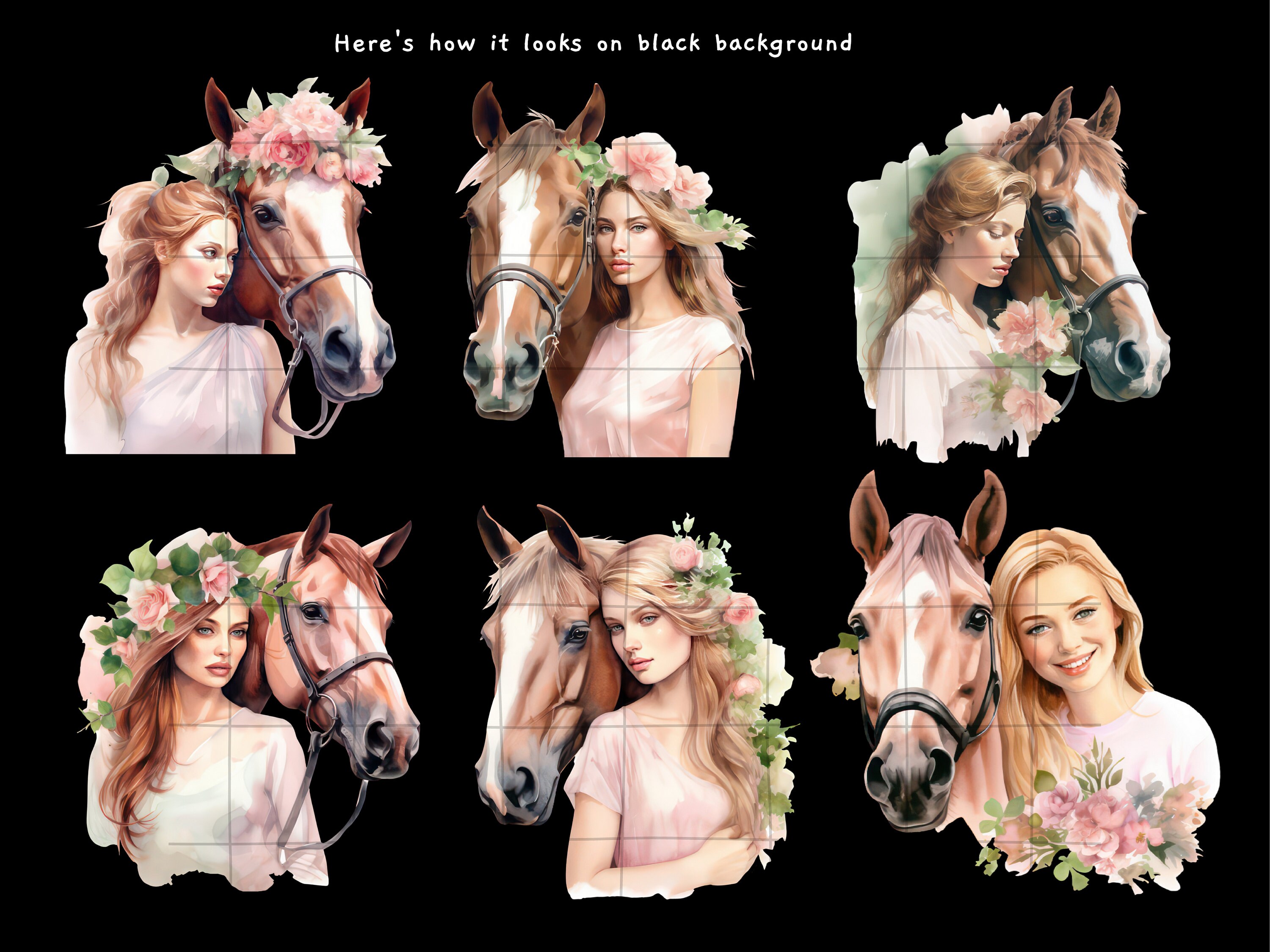 Watercolor Horse Ladies, High Quality Graphics, Junk Journal ...