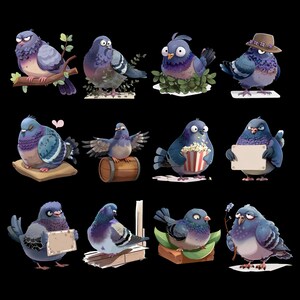 Funny Pigeon Cartoon Clipart Humorous Bird Illustrations Sublimation ...