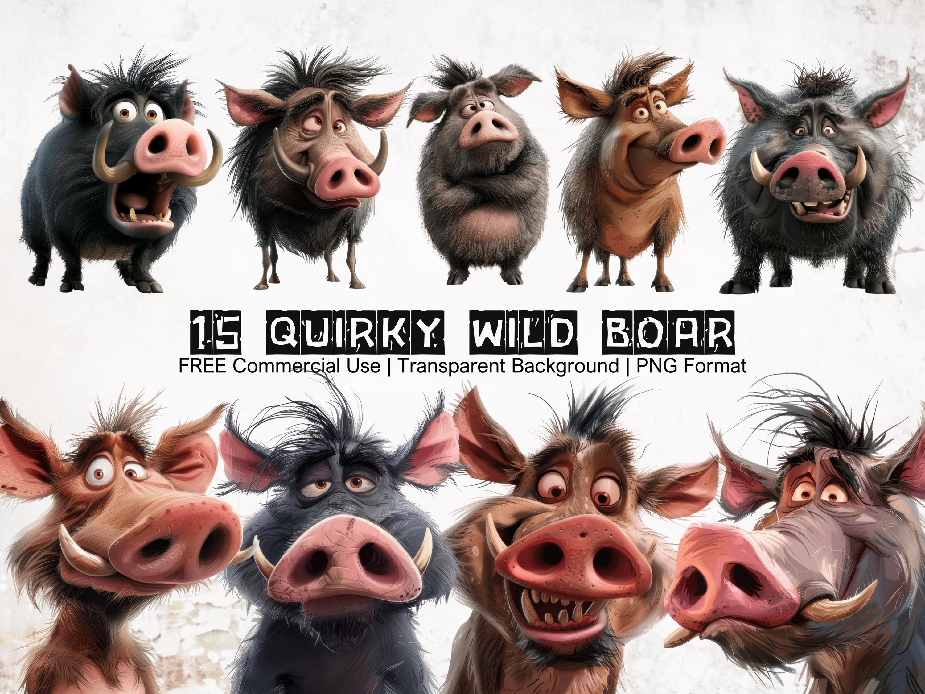 Wild Boars Clipart Quirky Bundle Transparent PNG Funny Pig Clipart ...