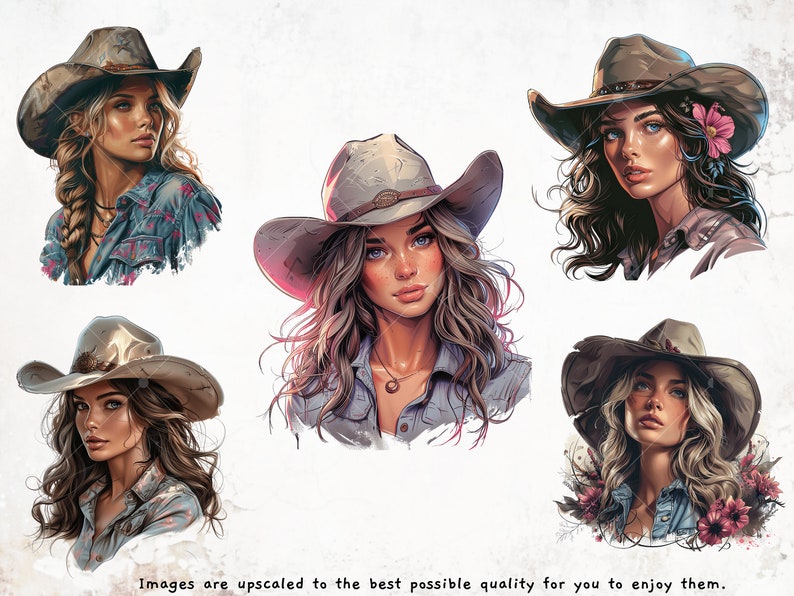 Watercolor Cowgirl Clipart: Wild West PNG Graphics (digital Download ...