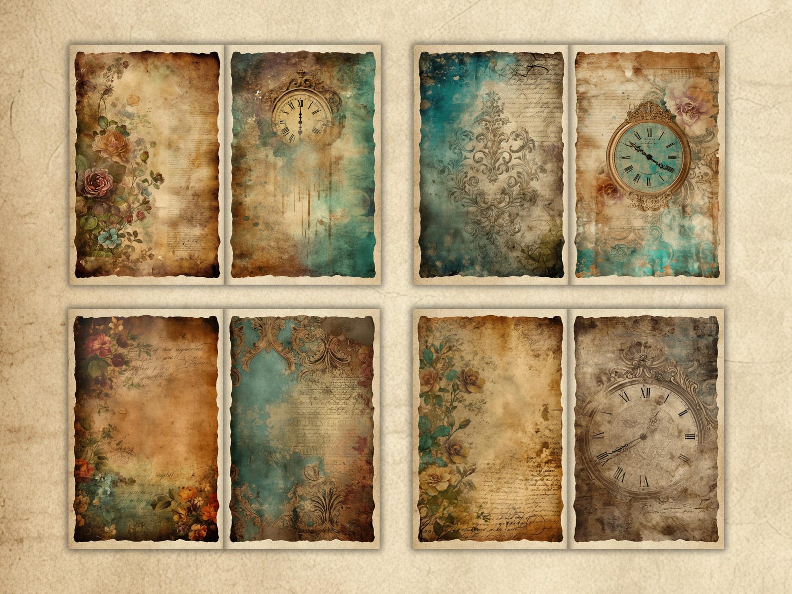 Timeworn Digital Paper Vintage Floral Shabby Prints for Scrapbook Craft ...