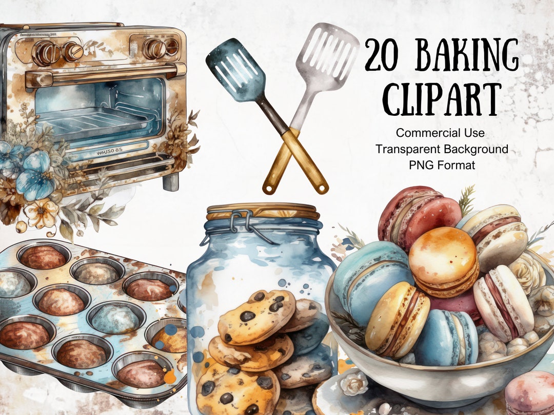 Baking Clipart Watercolor Bundle Printable Graphics Pastry Chef Journal ...