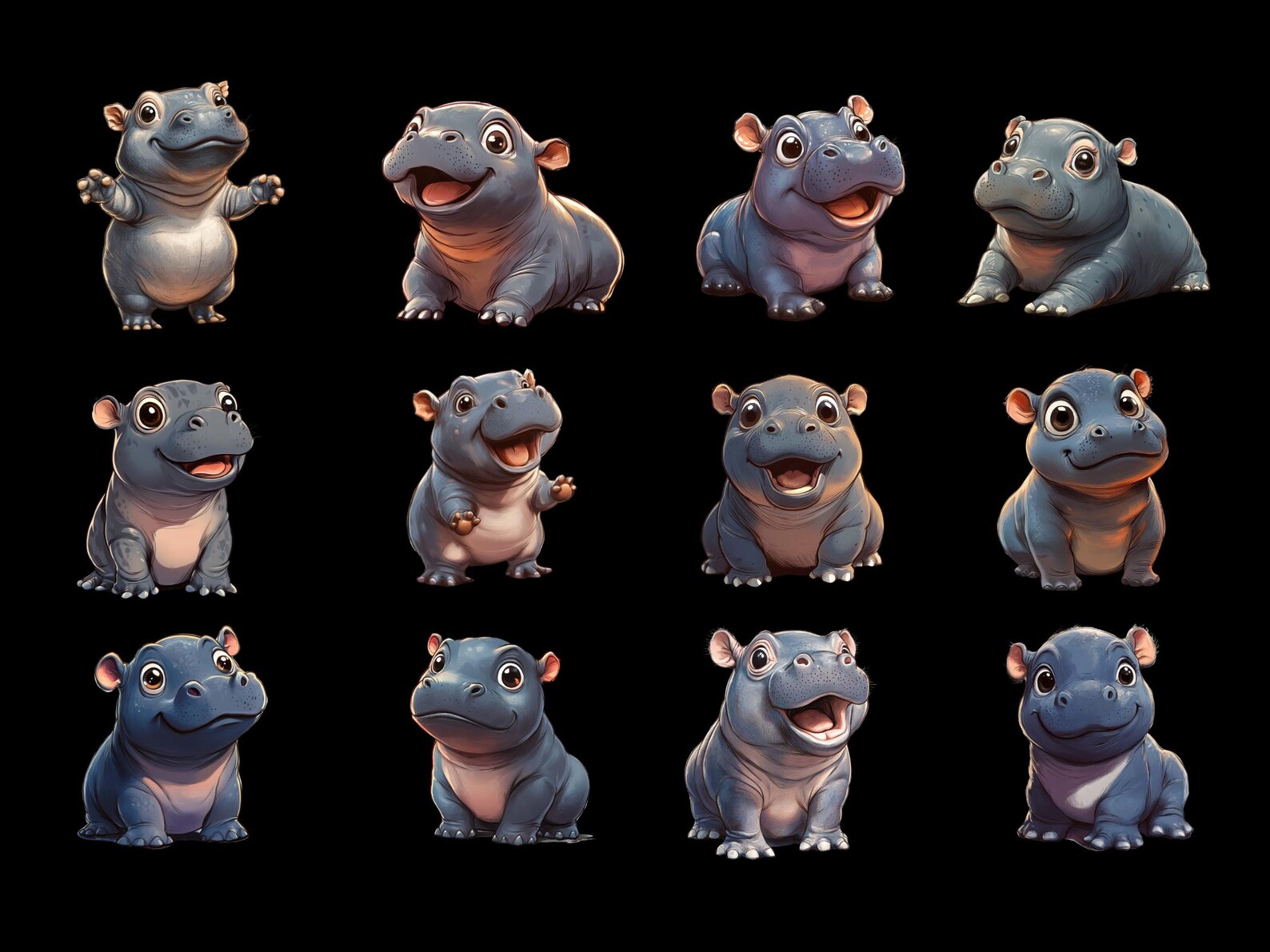 Bouncy Pygmy Hippo Clipart Cute Animal Moo Deng Trending Hippopotamus ...