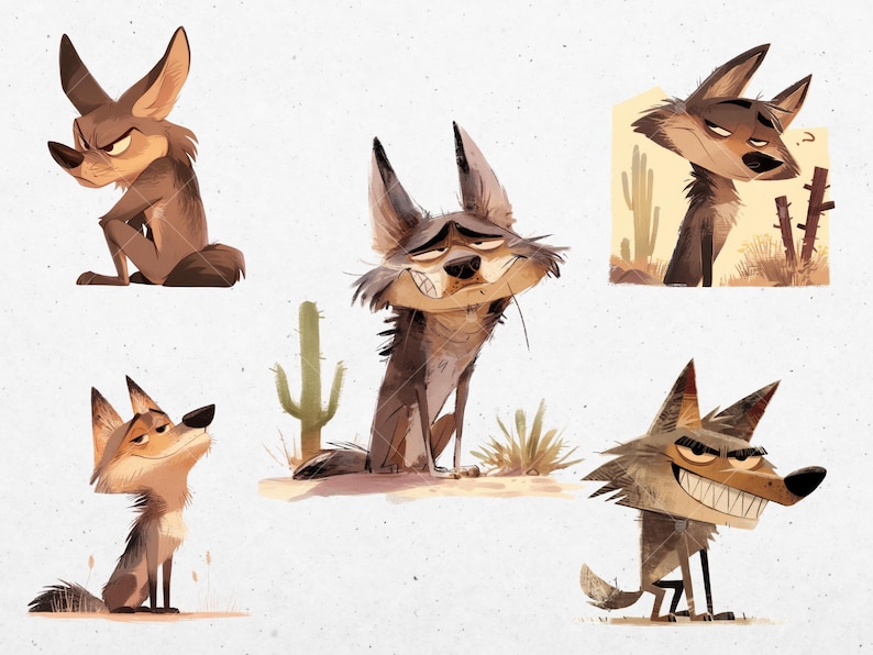 Quirky Coyote Clipart Funny Animal Graphics With Transparent Background ...