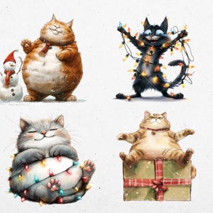 Quirky Christmas Cat Clipart Whimsical Funny Animals Silly Holiday Cat ...