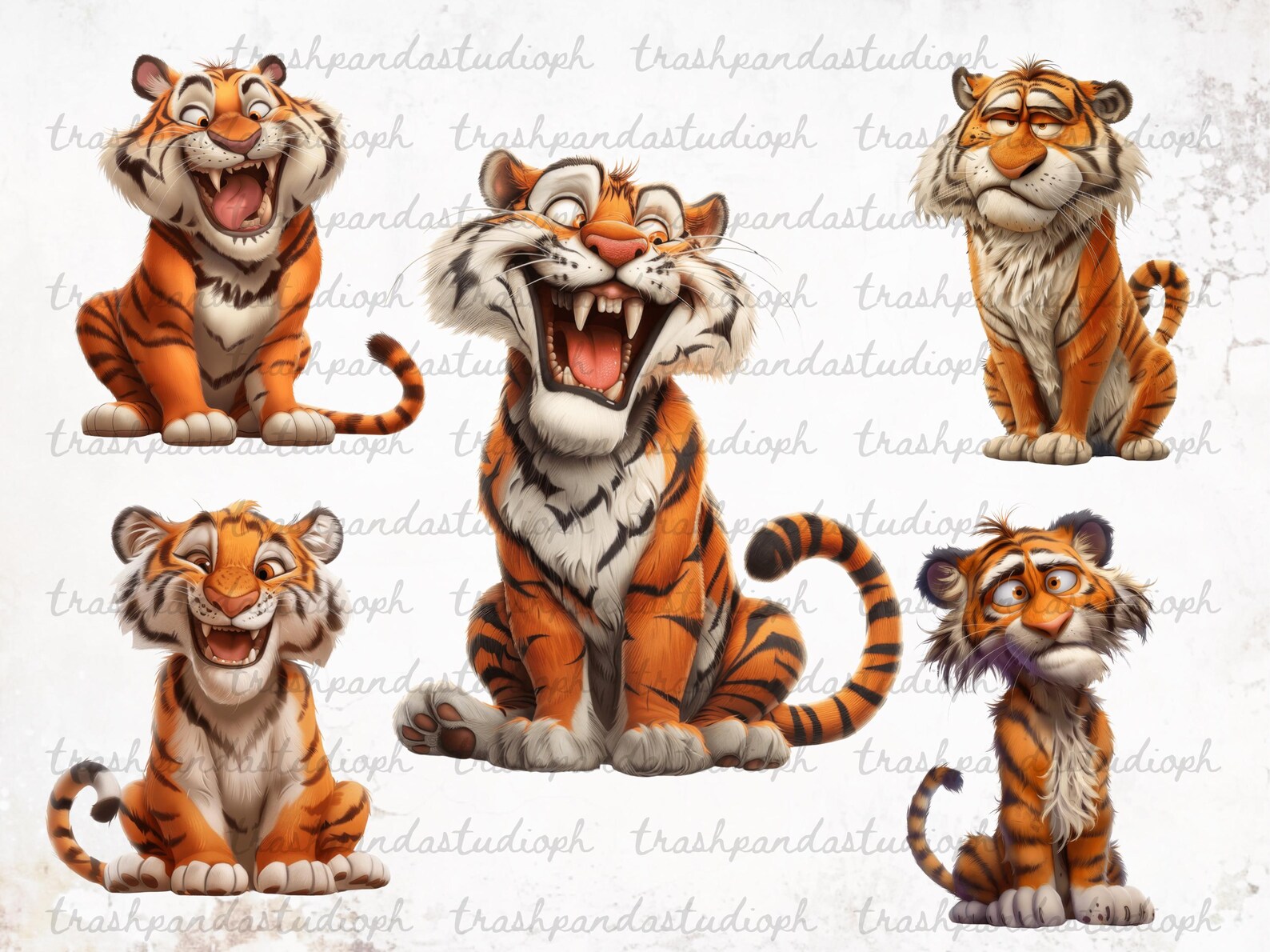 Quirky Wild Tigers Clipart Bundle, Funny and Humorous Fierce Tiger PNG ...