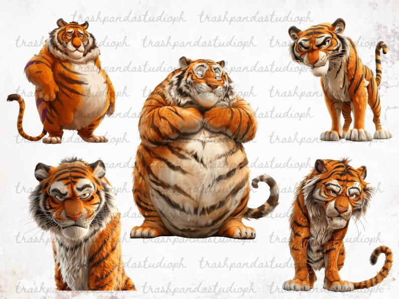 Quirky Tiger Clipart Bundle: Funny Comic Animal PNG (digital Download ...