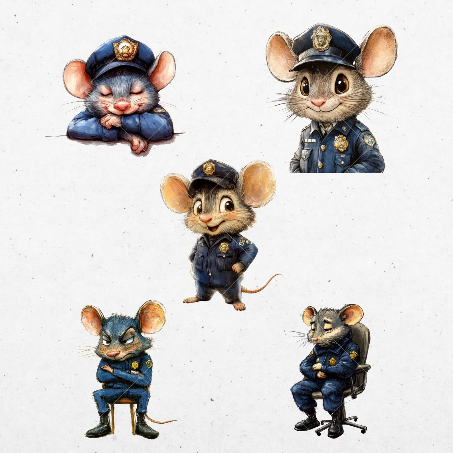 Funny Police Rat Clipart Comic Mouse Illustrations With Transparent ...