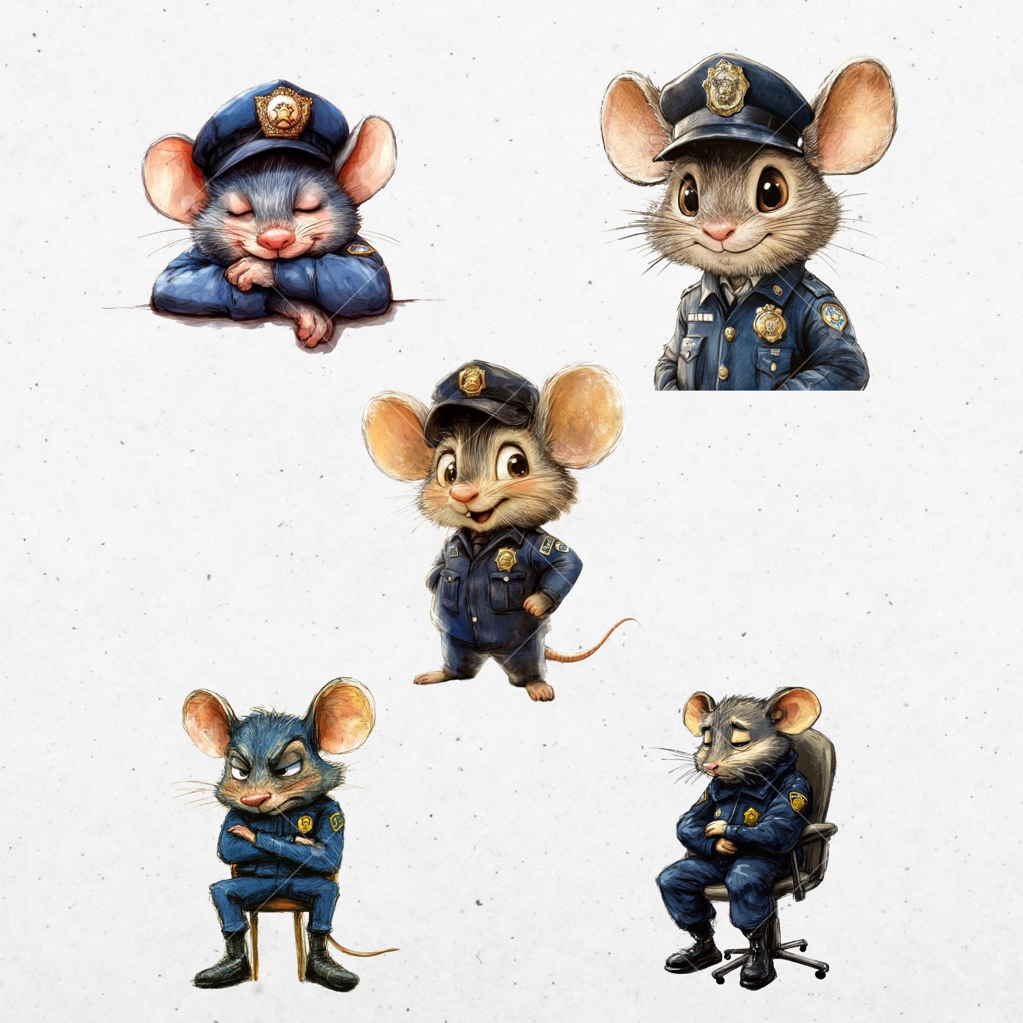 Funny Police Rat Clipart Comic Mouse Illustrations With Transparent ...