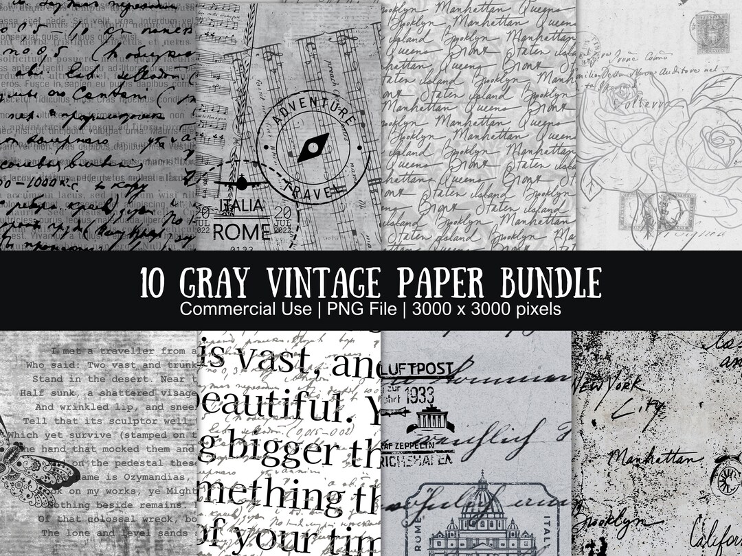 Gray Vintage Paper Bundle, Grunge Junk Journal, Gray Textures, Antique ...