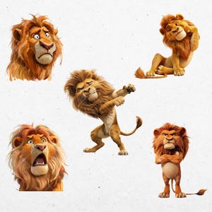 Quirky Lion Clipart Funny Safari Animal Graphics - King of the Jungle ...