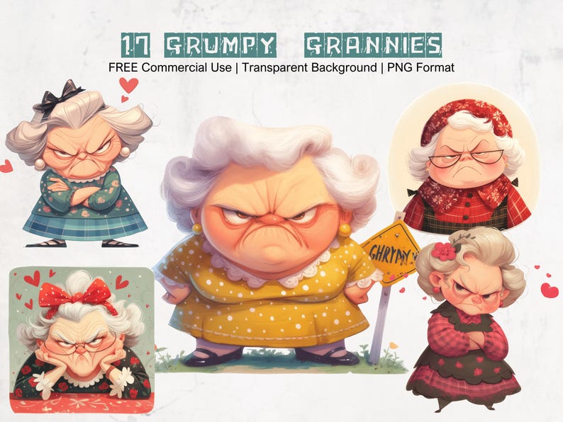 Grandma Clipart Transparent Background Printable Grumpy Grannies PNG ...