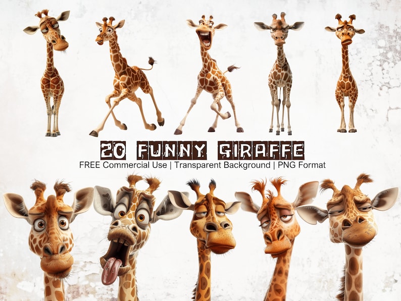 Funny Giraffe Clipart Bundle PNG Download, 300 DPI High Quality ...